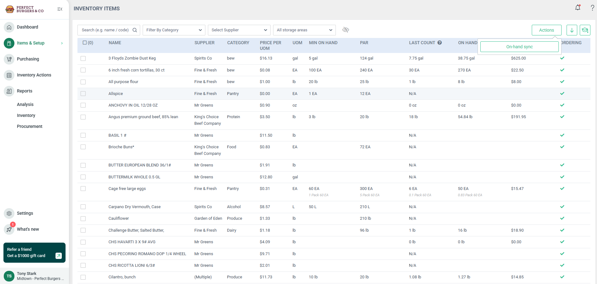 MarketMan - Items & Setup - How do I see my changes in on hand inventory?