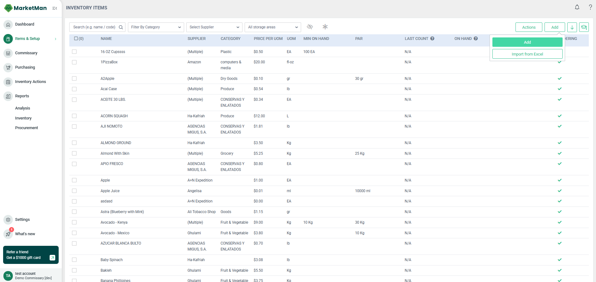 MarketMan - Commissary - Bulk Uploading Commissary Inventory Items