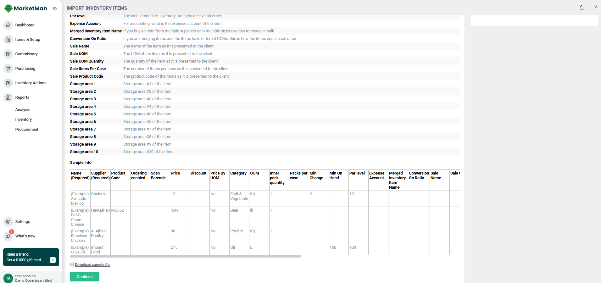 MarketMan - Commissary - Bulk Uploading Commissary Inventory Items